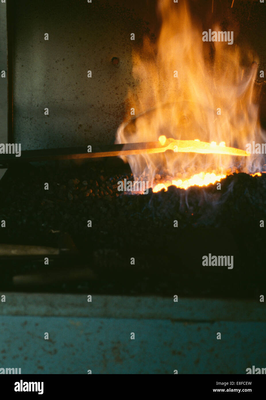 Close-up of red-hot steel in blacksmith's furnace Stock Photo - Alamy