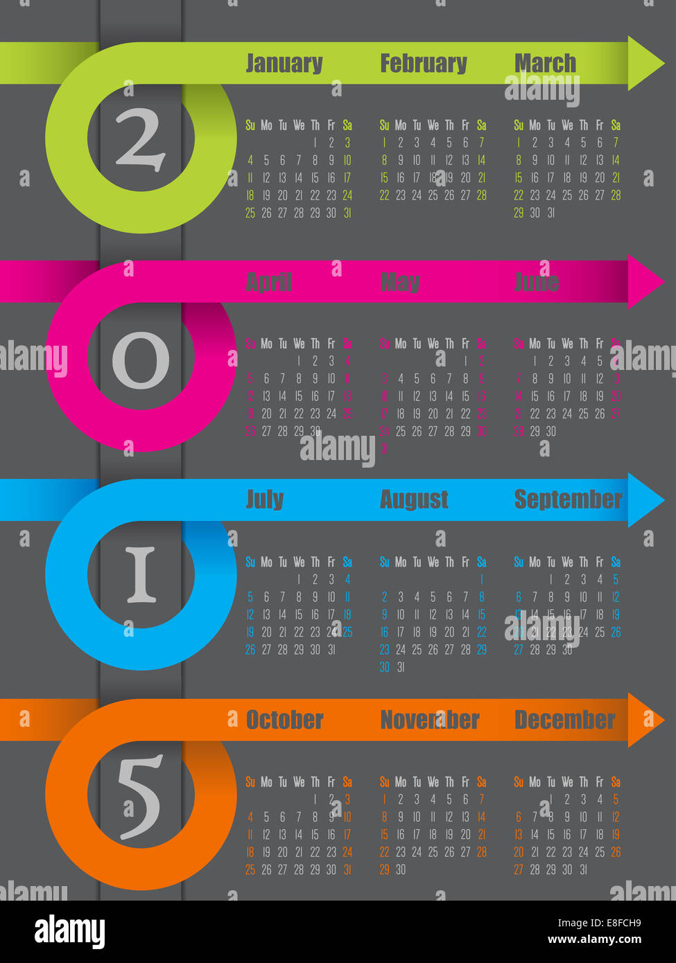 2015 colorful ribbon arrow calendar design with dark background Stock ...