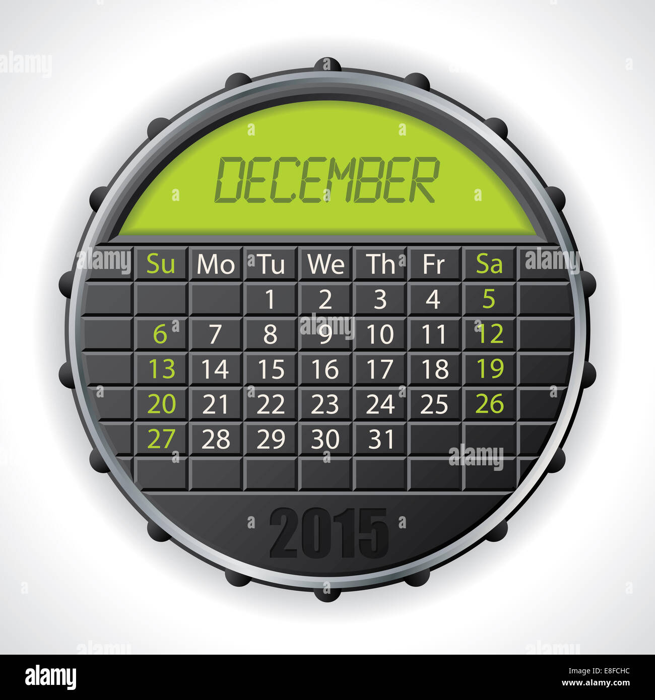 2015 december calendar design with color lcd display Stock Photo - Alamy