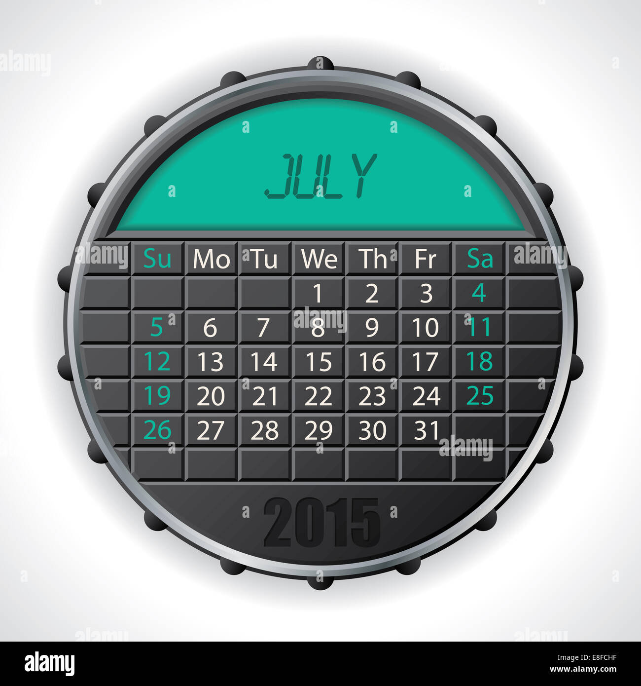 2015 july calendar design with color lcd display Stock Photo - Alamy