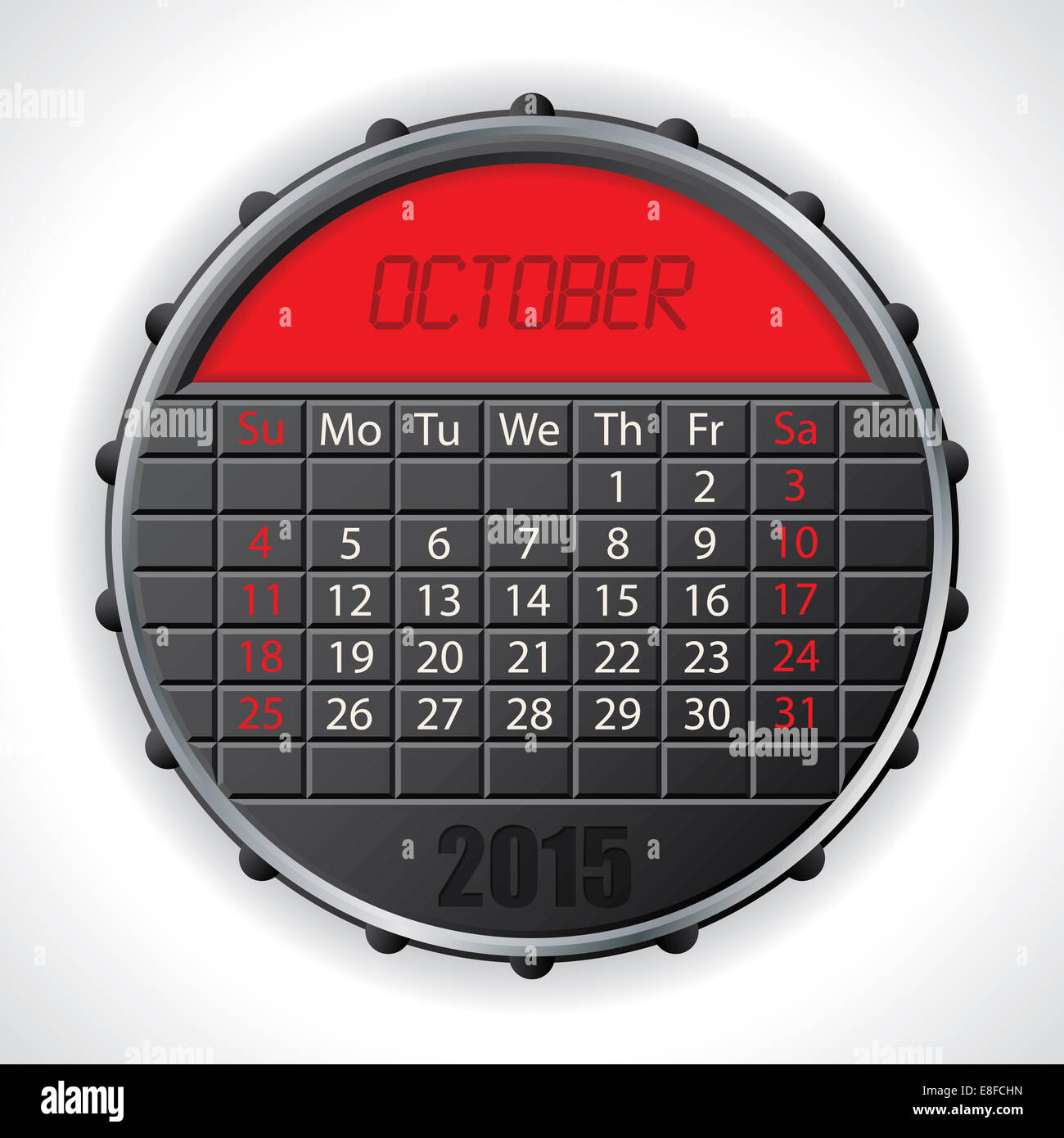 2015 october calendar design with color lcd display Stock Photo - Alamy