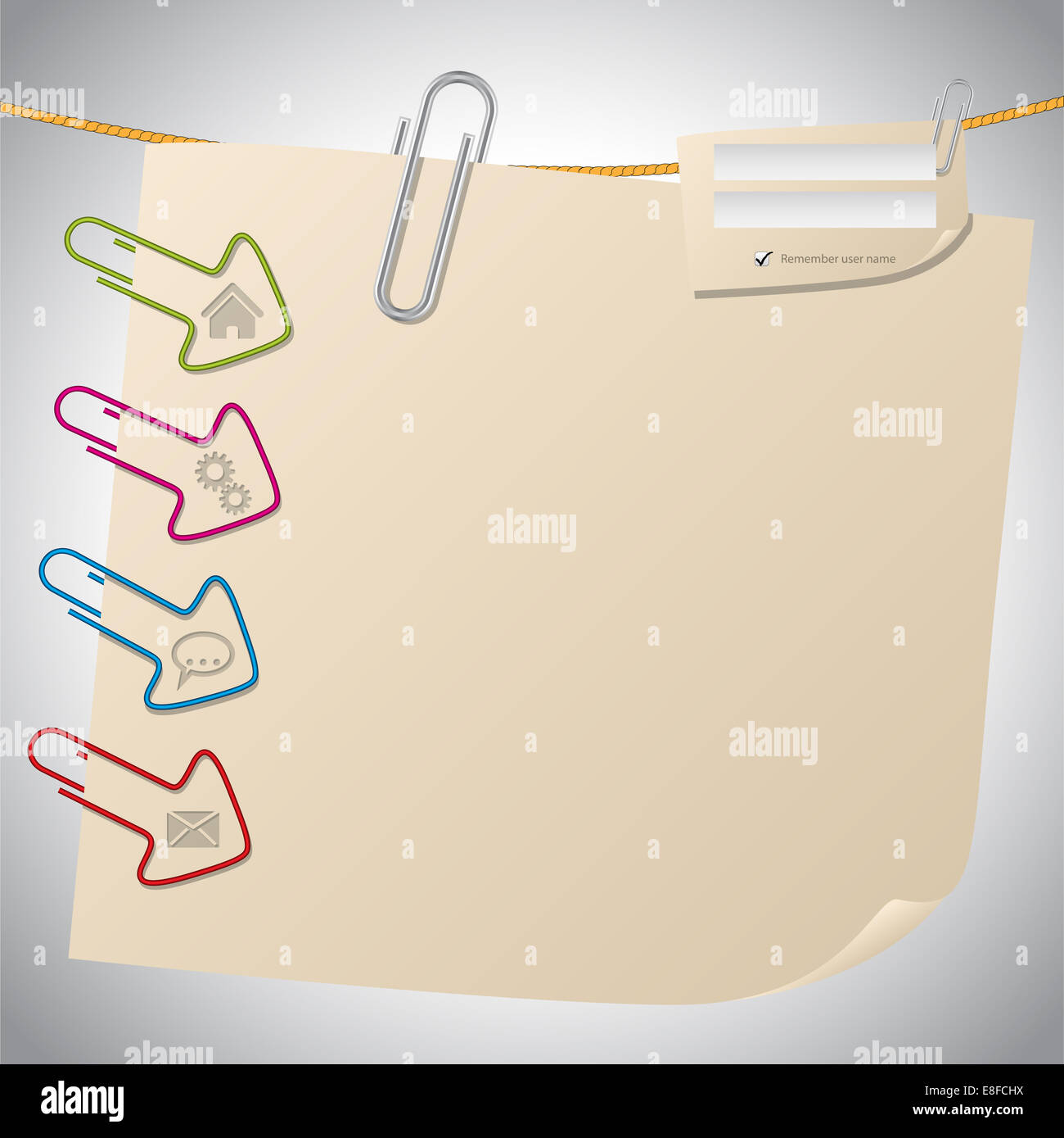 Post it website template design with arrow paper clip buttons Stock ...