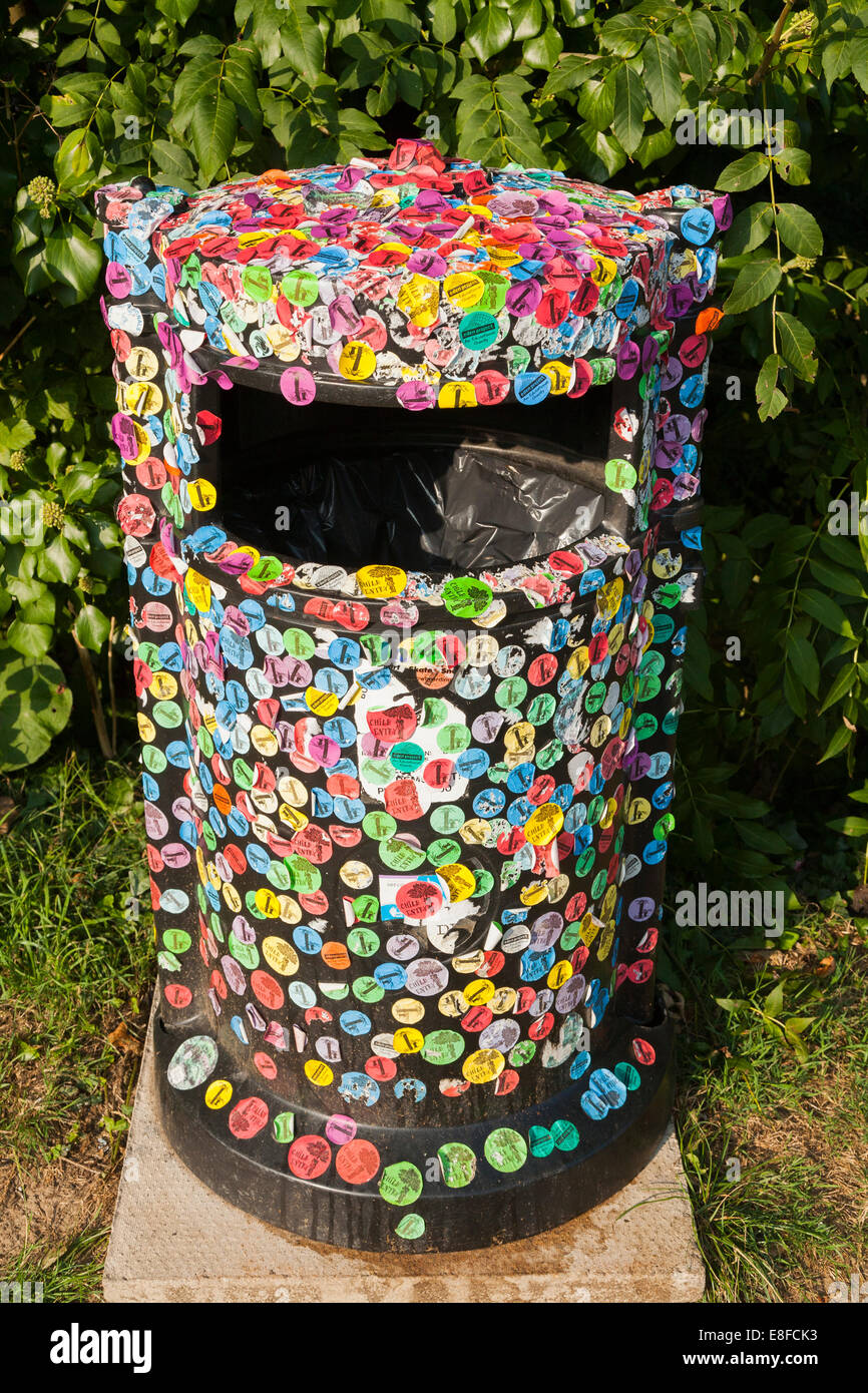 Litter bin covered in self adhesive stickers / sticker decorated ...