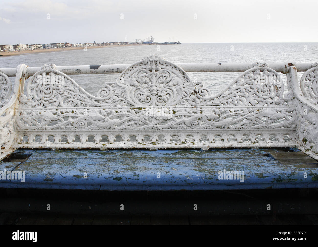 rotting bench on central pier, Blackpool, Lancashire, England, UK Stock ...