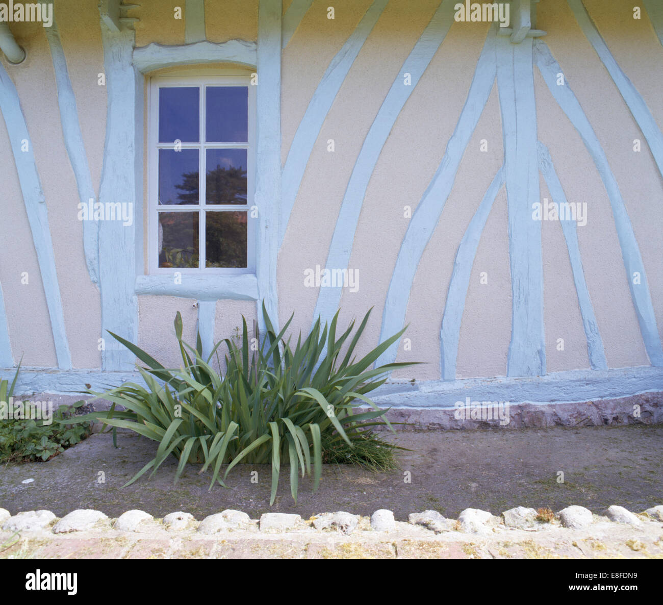Window in old cream French house with white painted wall beams Stock ...