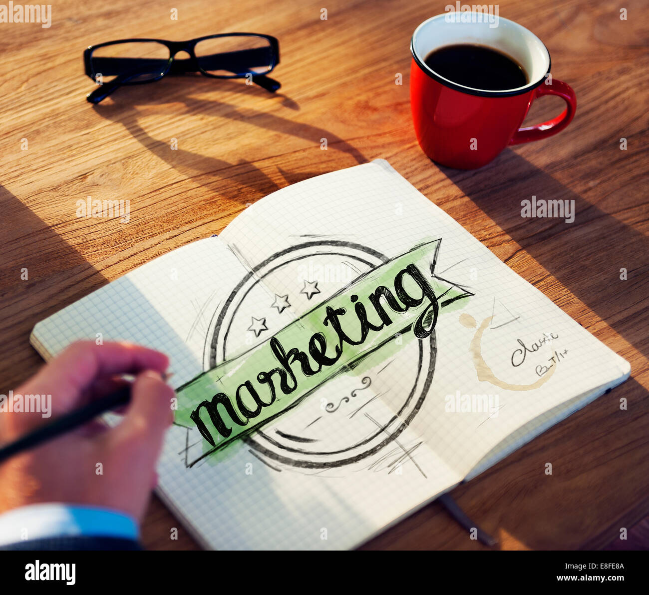 Office Table with Marketing Concept Stock Photo - Alamy