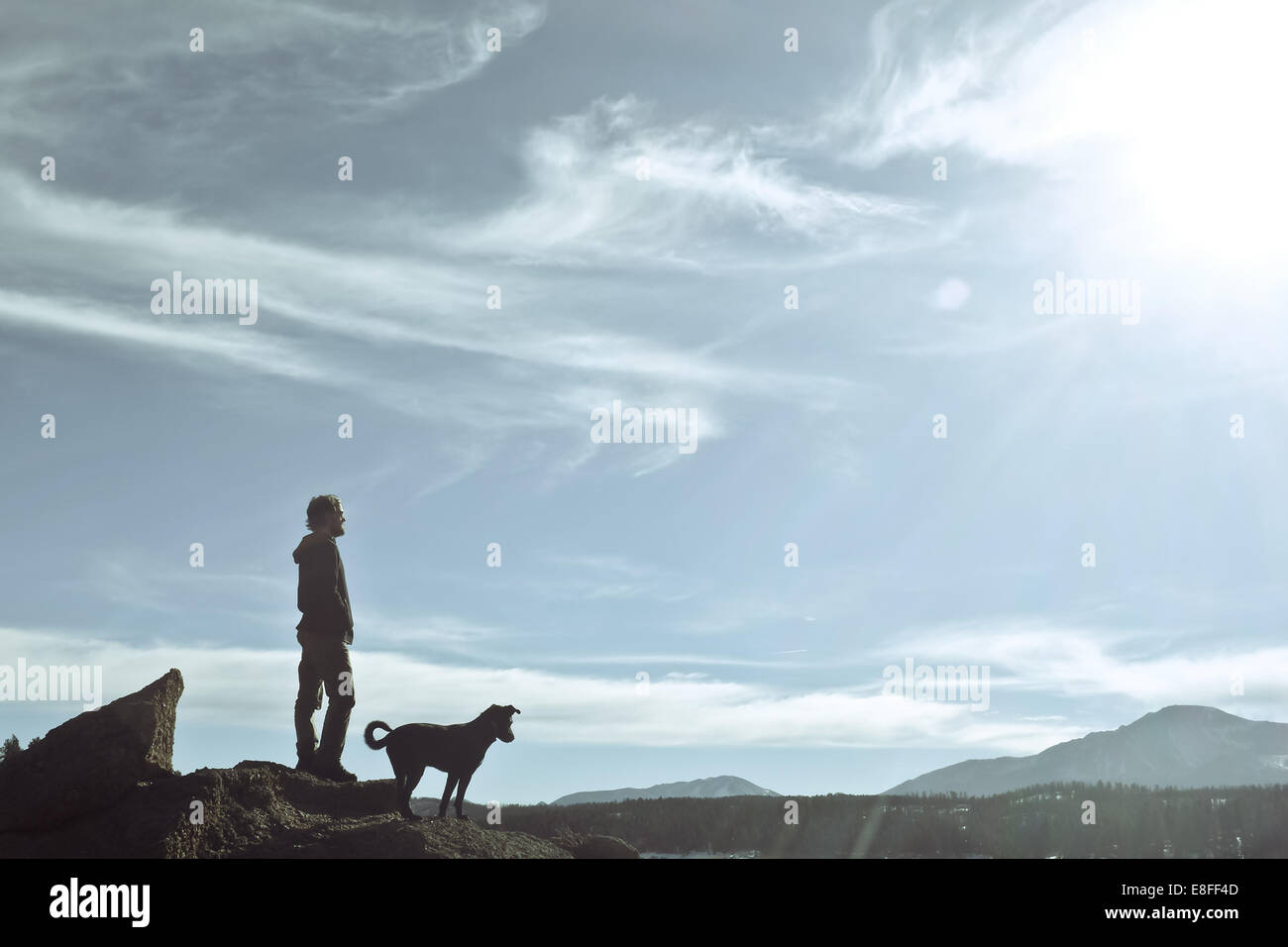 Man standing with his dog, Pikes Peak, Colorado, United States Stock ...