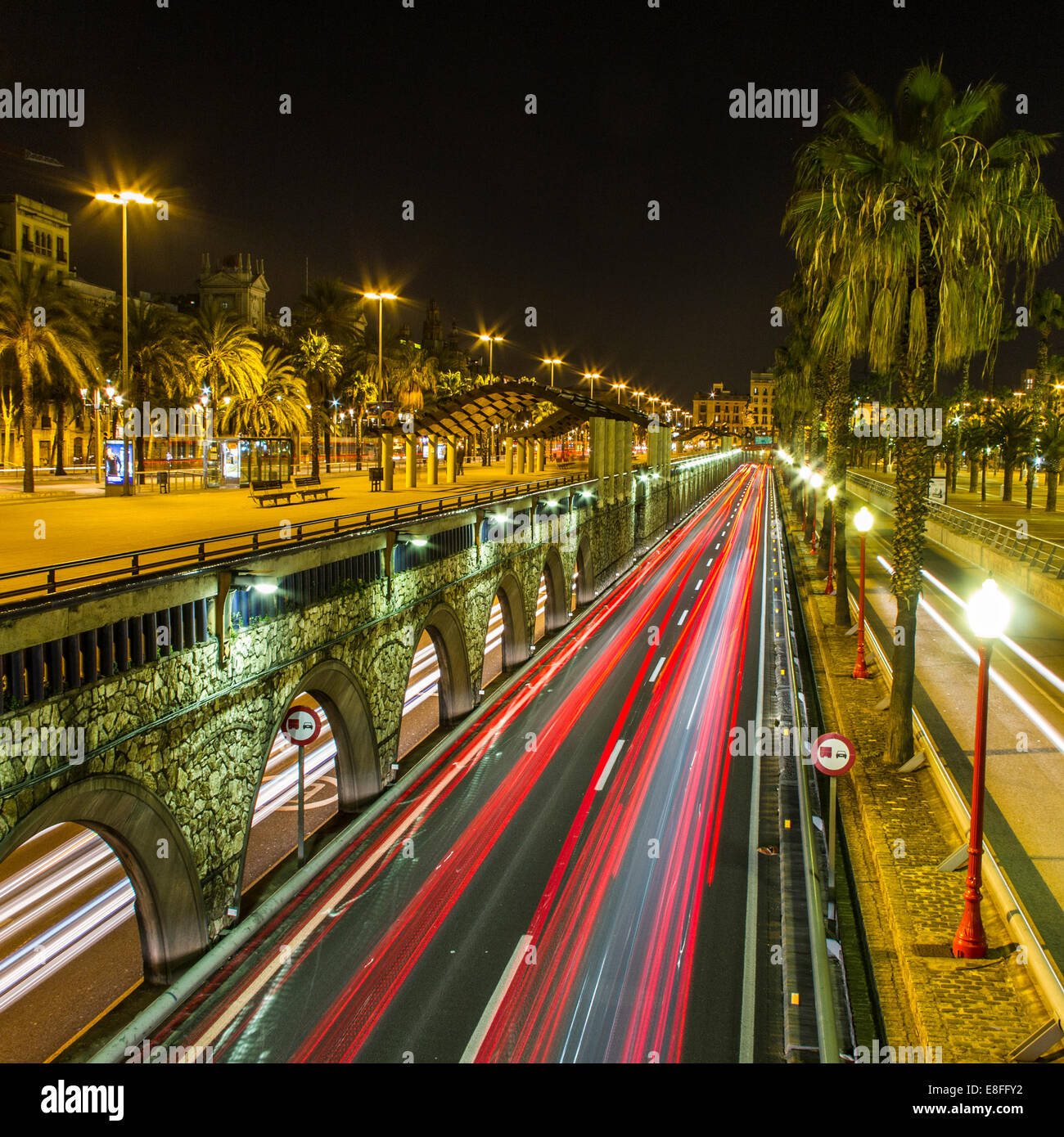 Light trails in the city, Barcelona, Catalonia, Spain Stock Photo - Alamy