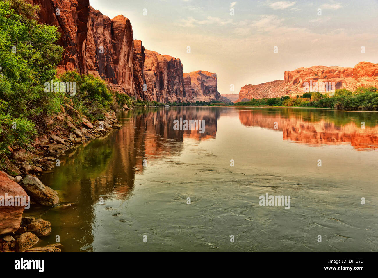 USA, Utah, Red rock reflecting along Colorado River near Moab Stock ...