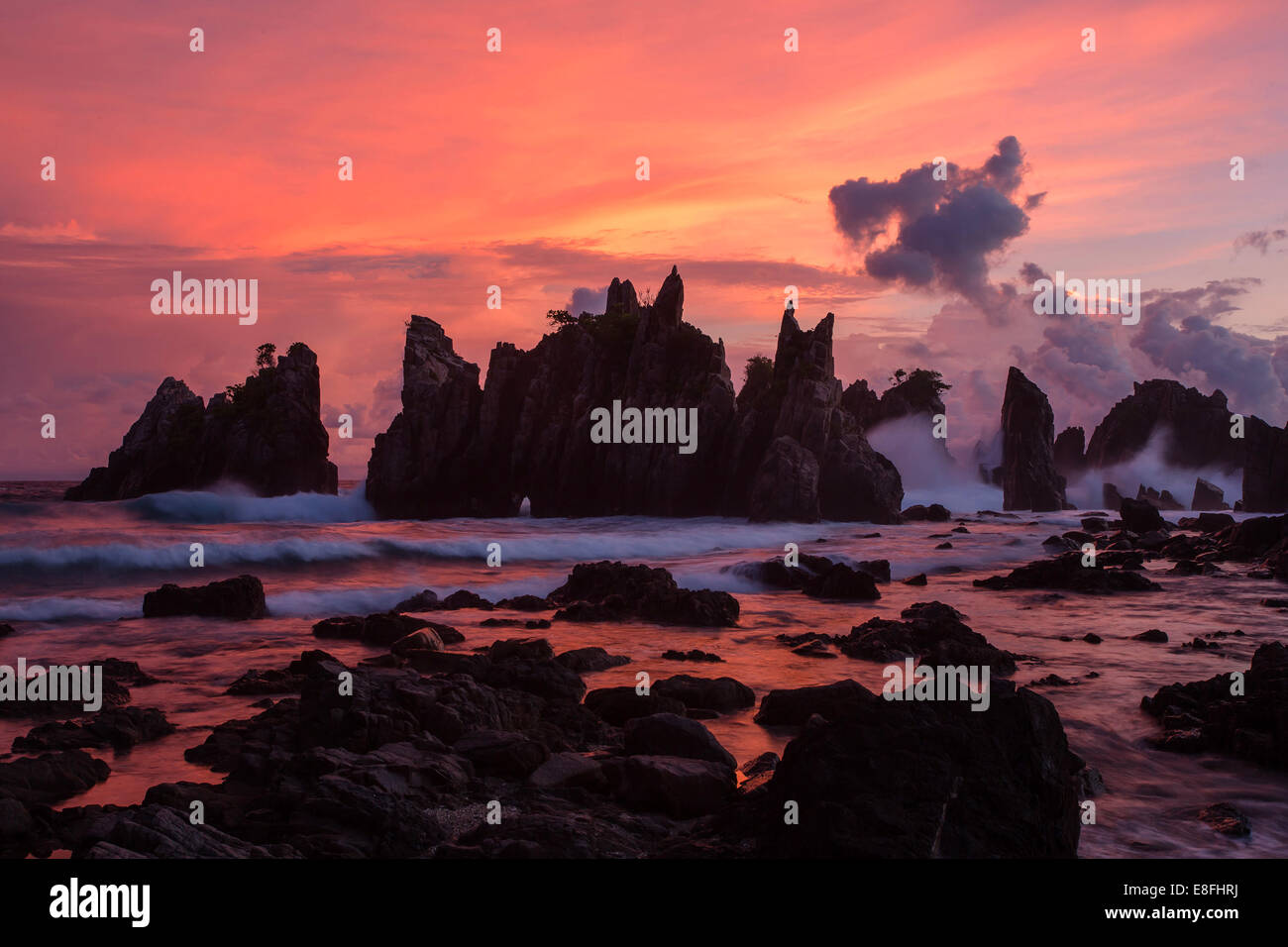 Indonesia, Sumatera, Lampung, Kelumbayan Beach at twilight Stock Photo ...