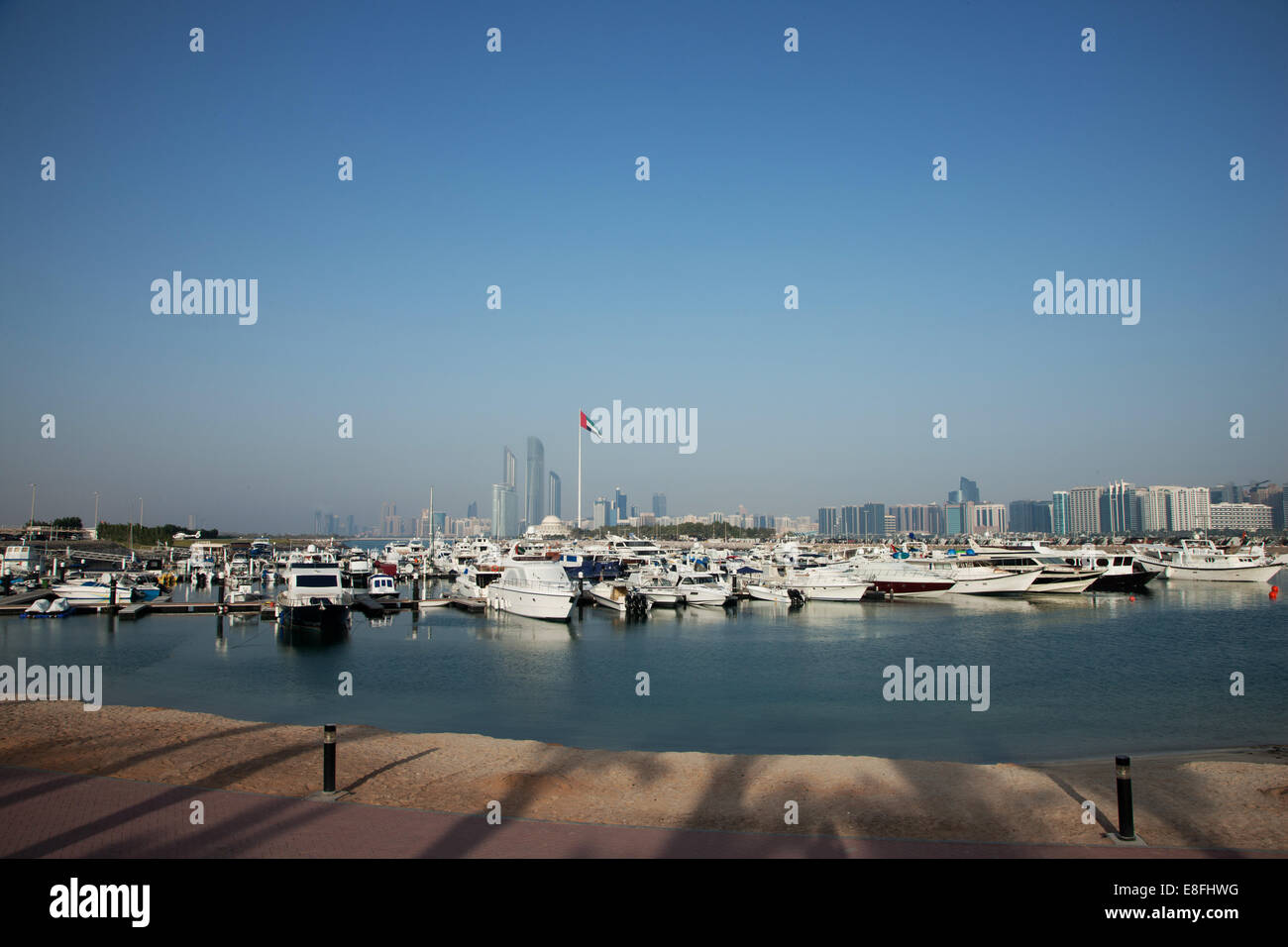 Harbor and city skyline, Abu Dhabi, United Arab Emirates Stock Photo ...