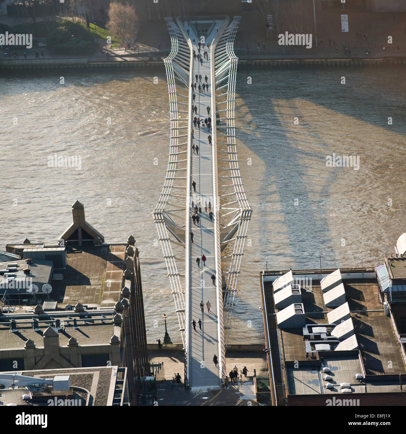 Aerial view of Millennium Bridge, London, England, United Kingdom Stock ...