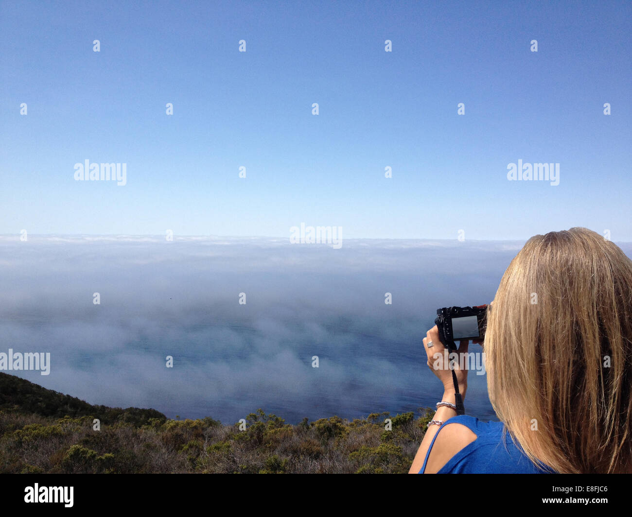 Rear view of a Woman taking a photo, Big Sur, California, USA Stock ...