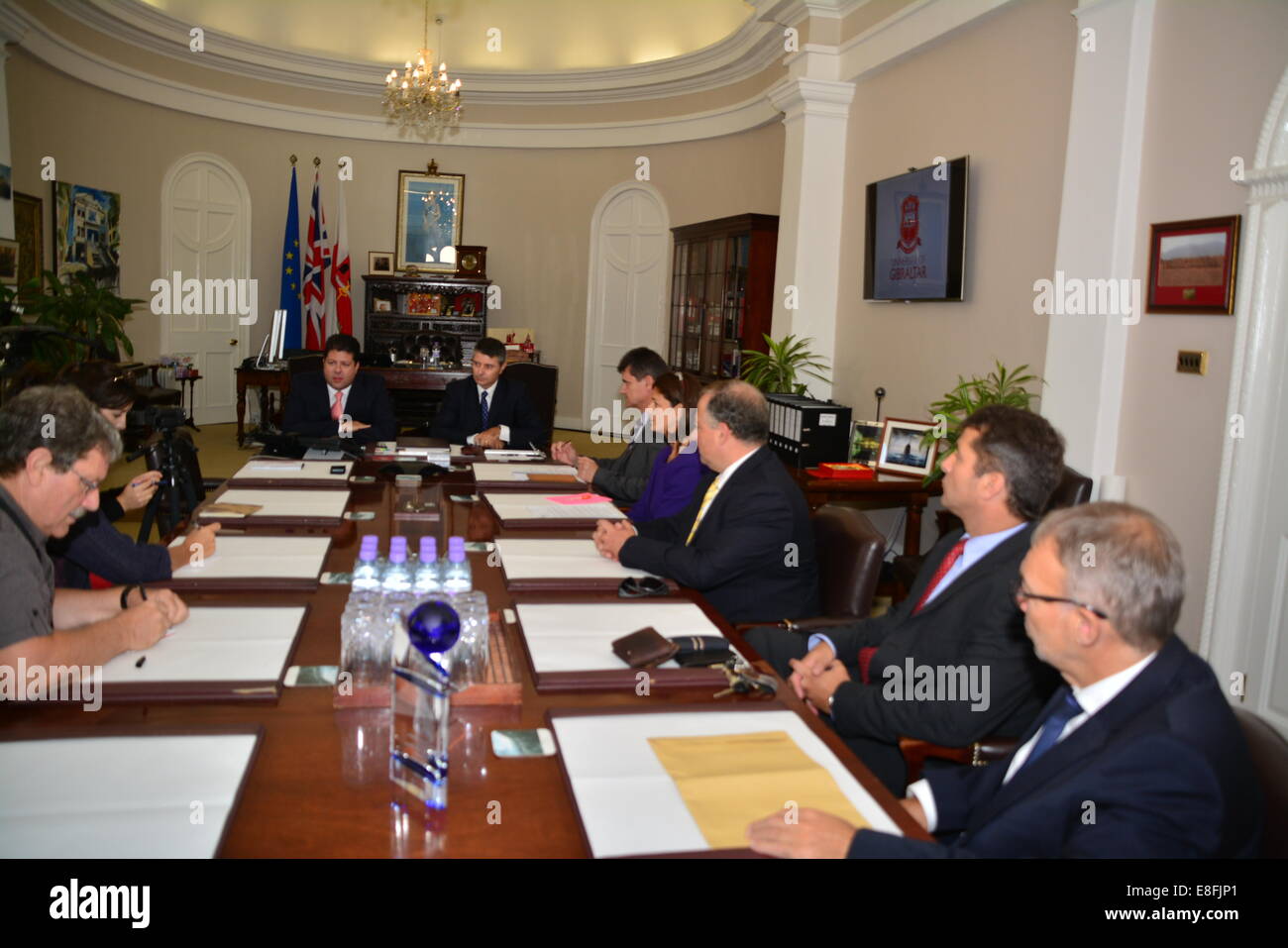 Gibraltar. 7th October, 2014. Representatives from the Government due ...