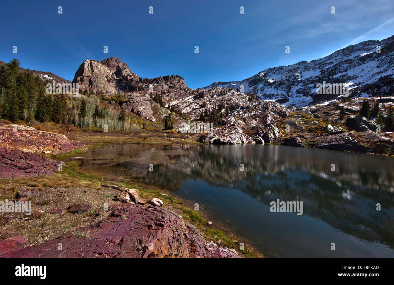 USA, Utah, Salt Lake County, Lake Blanche Trail, View of Lake Blanche ...