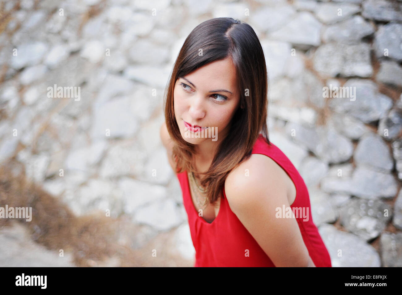 Provence, France Beautiful Brunette Girl Dressed In Red Stock Photo - Alamy