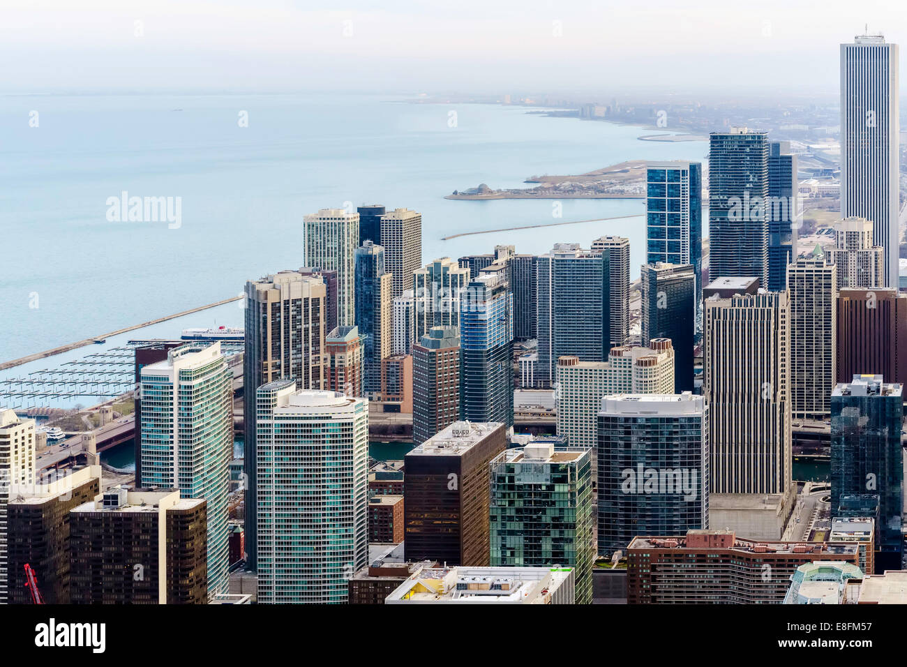 United states of america chicago skyline southward along lake michigan ...