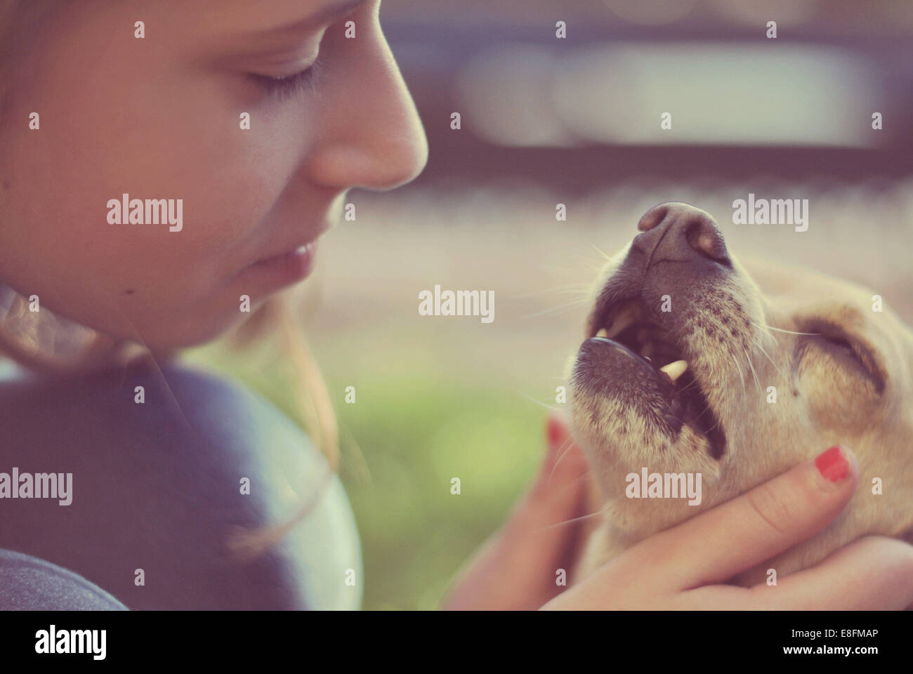 Blonde girl and dog hi-res stock photography and images - Alamy