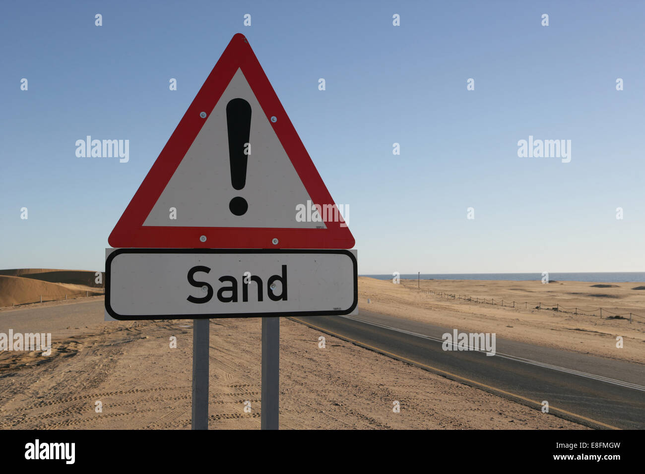 Sand warning sign in desert, Namibia Stock Photo - Alamy