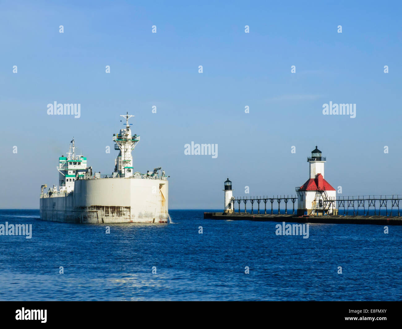 USA, Michigan, St. Joseph, Lake freighter approaching port Stock Photo ...