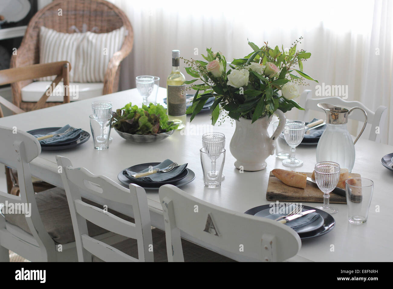 Dining table set for lunch Stock Photo - Alamy