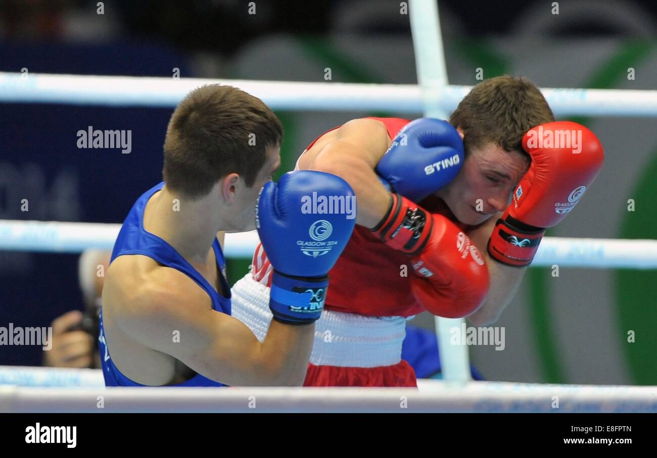 Reece McFadden (SCO, red) and Andrew Moloney (AUS). Mens 52Kg. Boxing - The SSE Hydro - Glasgow ...