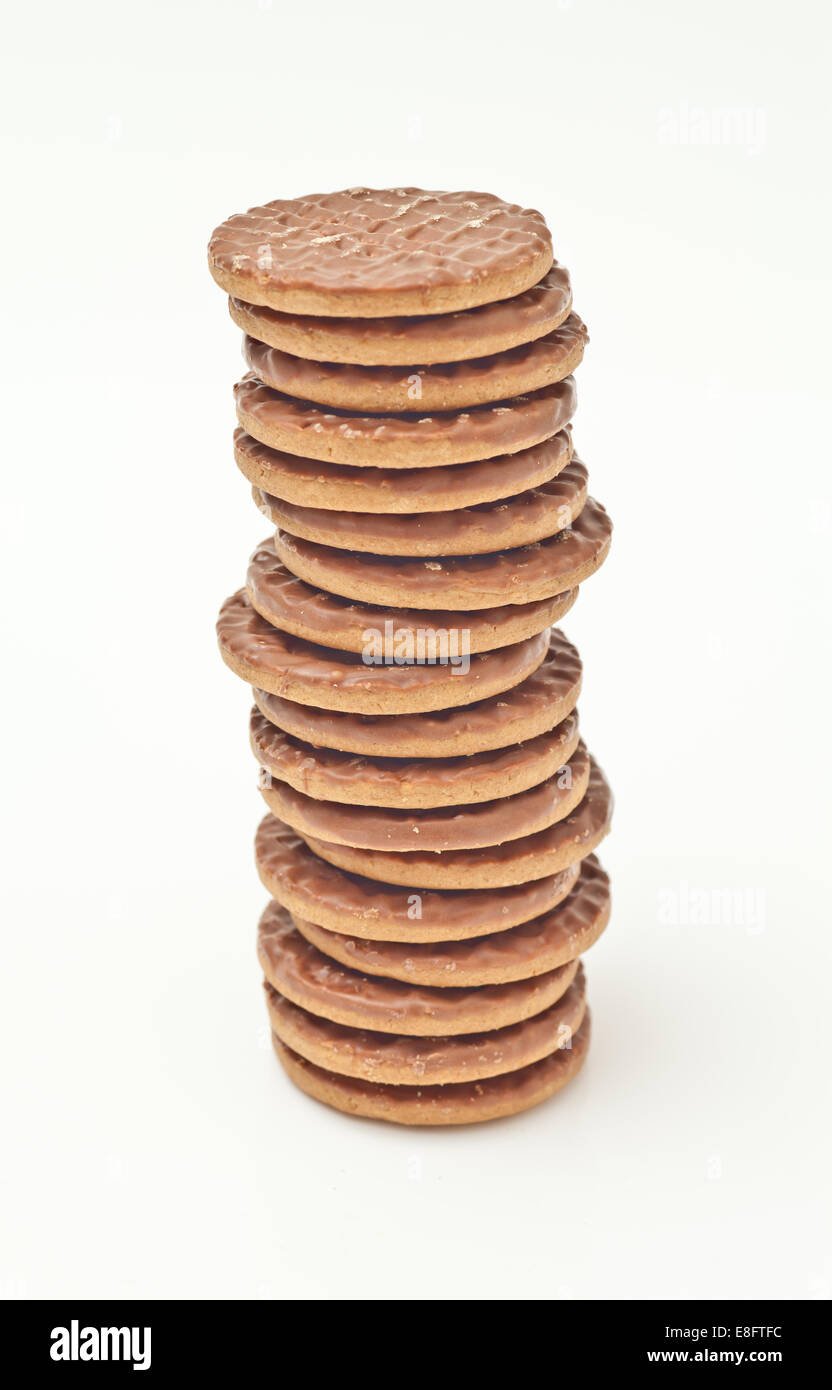 Stack of chocolate biscuits on a table Stock Photo - Alamy