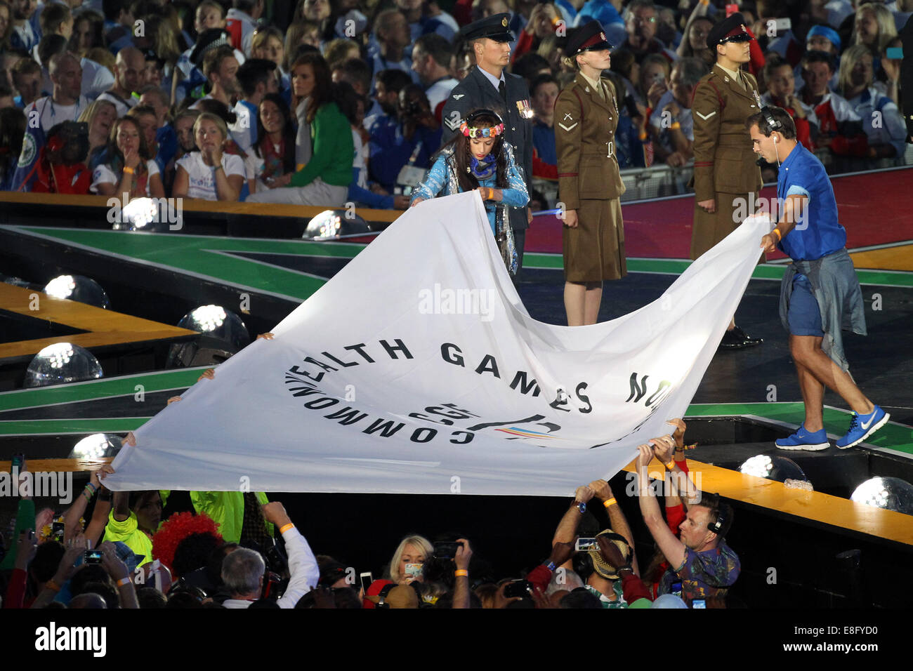 The Commonwealth games flag is lowered. Closing Ceremony - Hampden Park ...