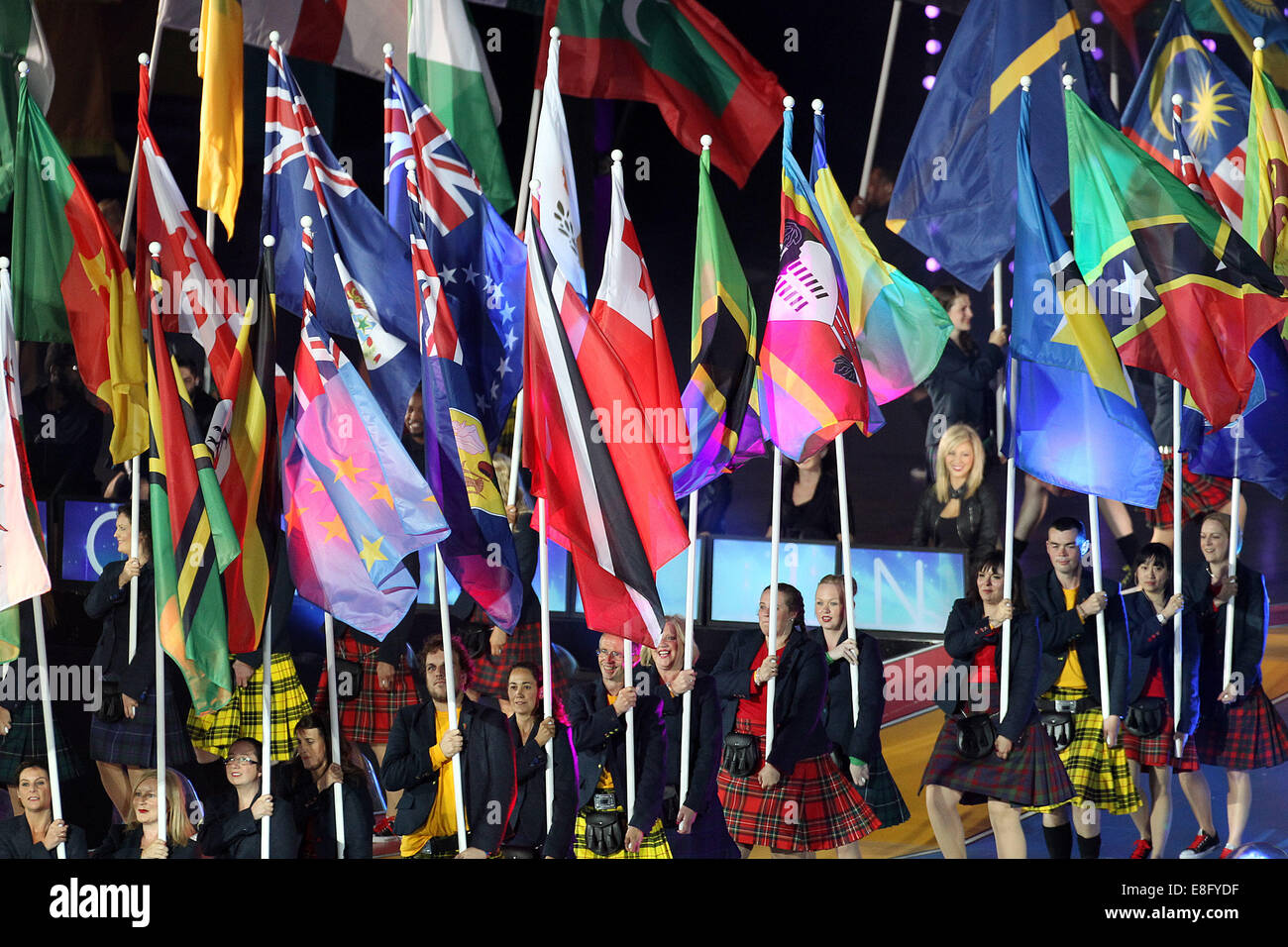 Flags of the competing nations are paraded into the stadium. Closing ...