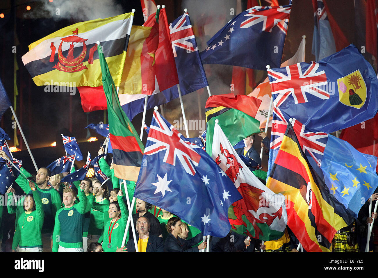 Flags of the competing nations are paraded into the stadium. Closing ...