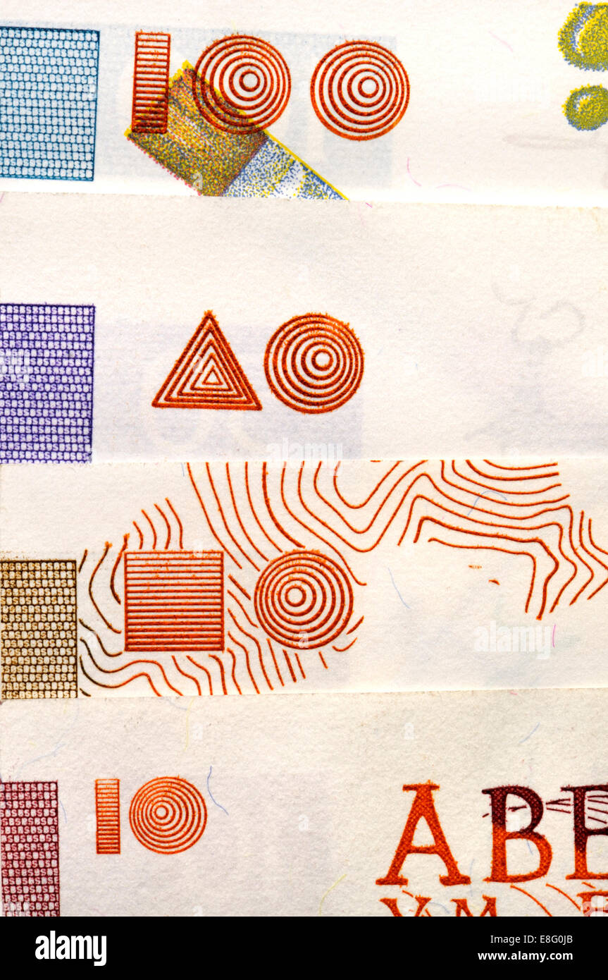 Detail of Slovenian banknotes (before joining the Euro) showing the ...