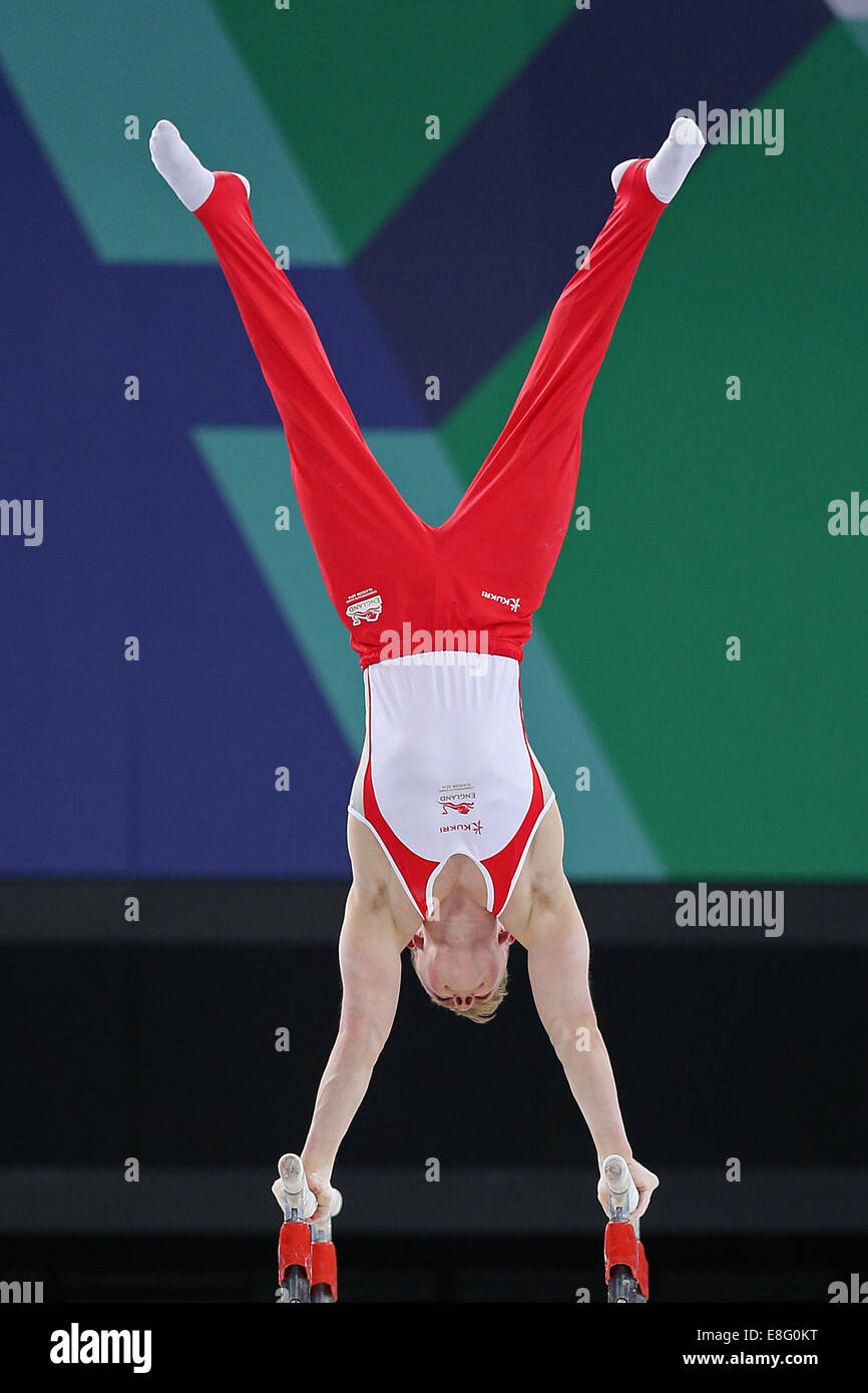 Nile Wilson (ENG) in action on the parallel bars. Artistic Gymnastics ...
