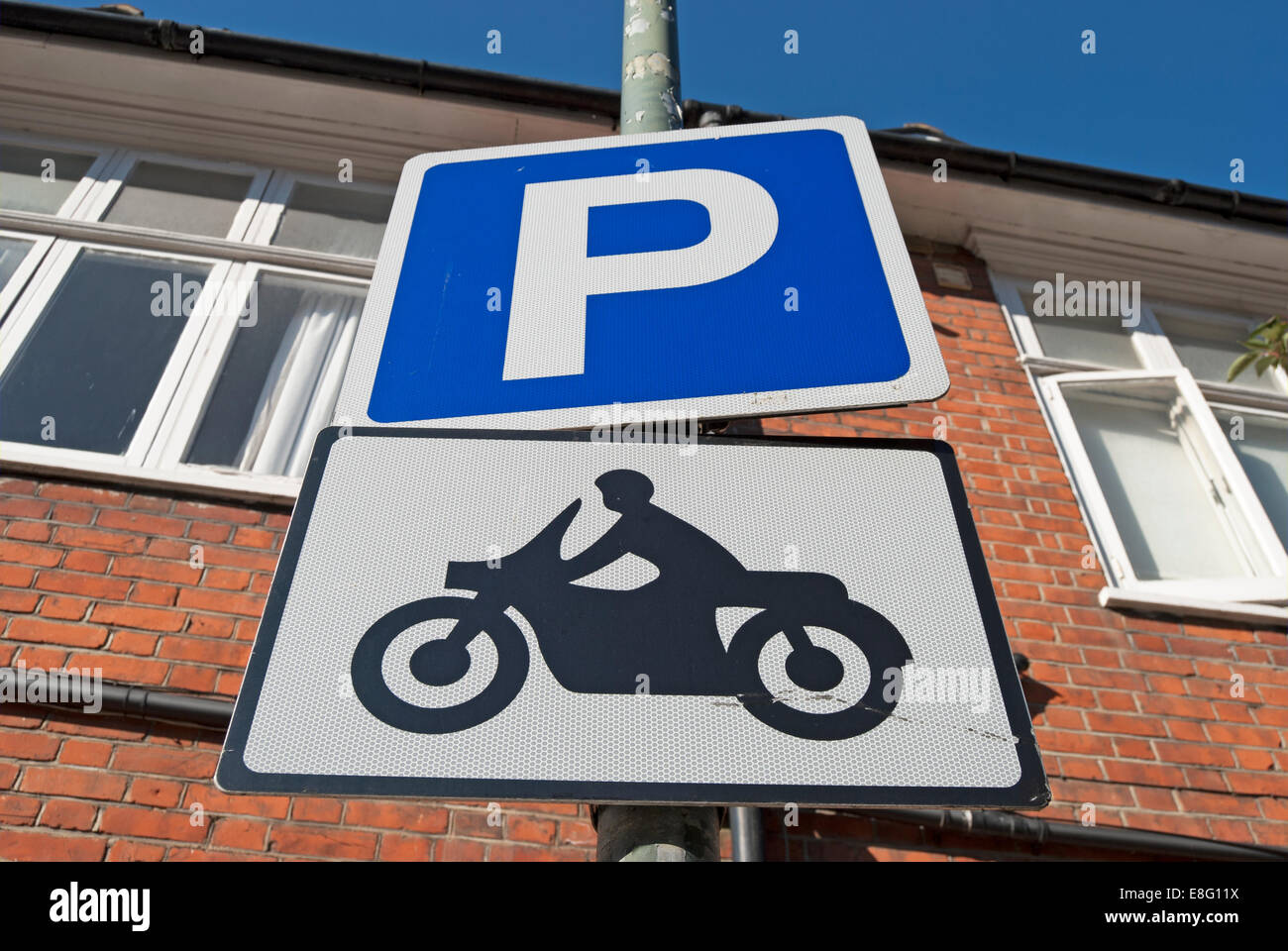british road sign indicating a parking space for motorbikes, east sheen ...