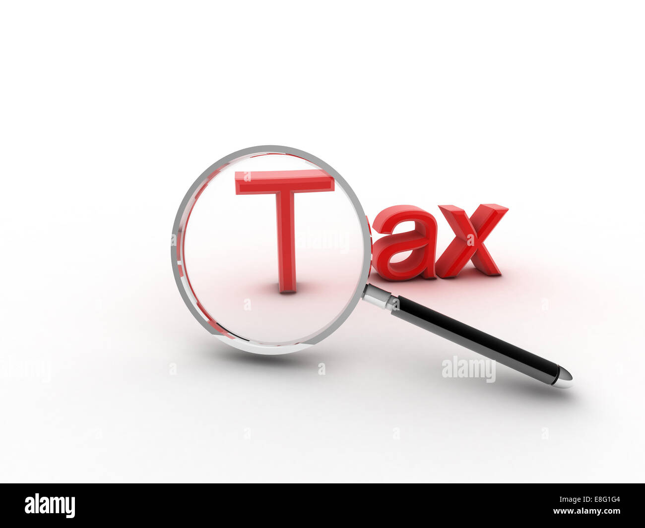 3d imagen to a magnifying glass and word "tax Stock Photo - Alamy