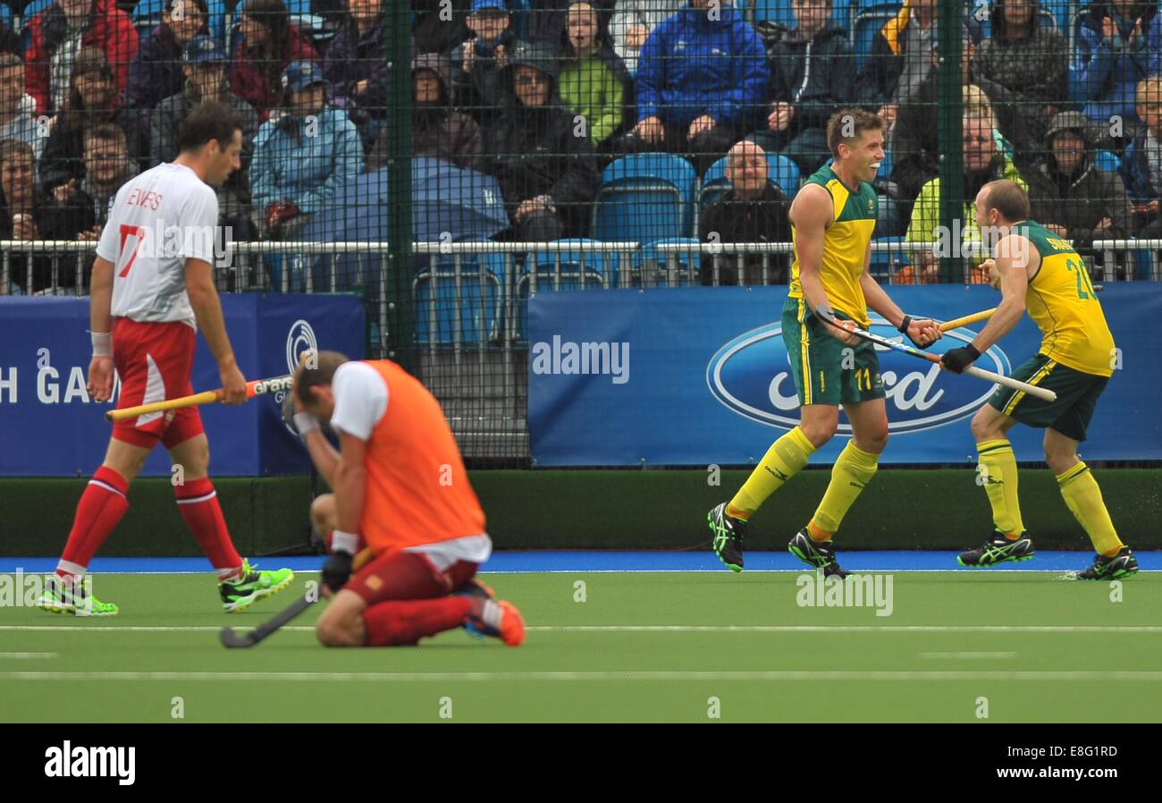 Eddie Ockenden (AUS, 2nd right) celebrates scoring with Matthew Swann ...