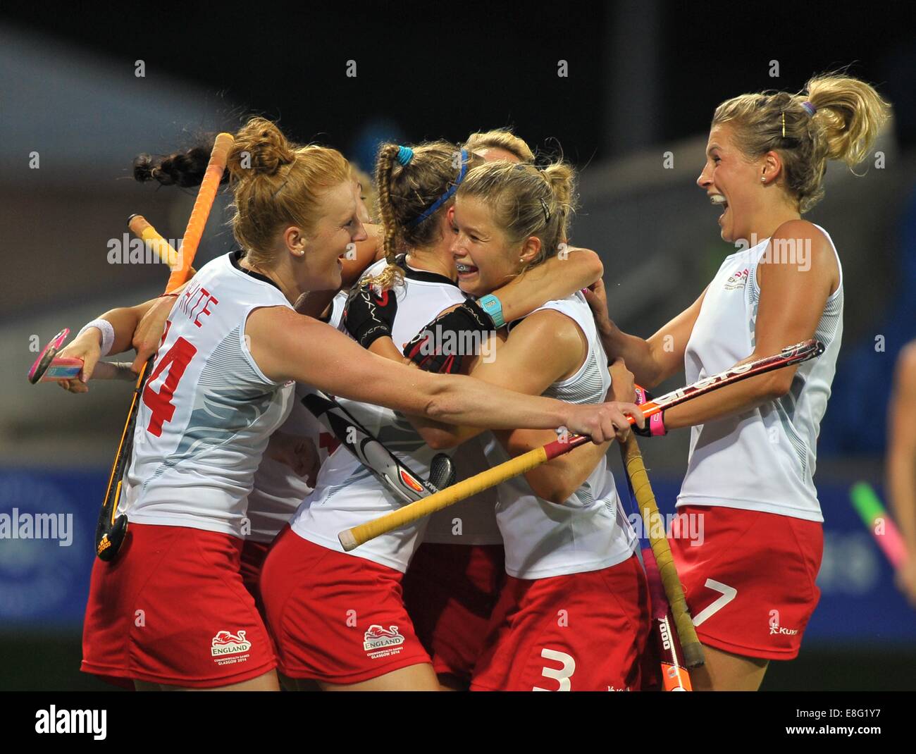 Lily Owsley (ENG) celebrates scoring the English goai with Sophie Bray ...