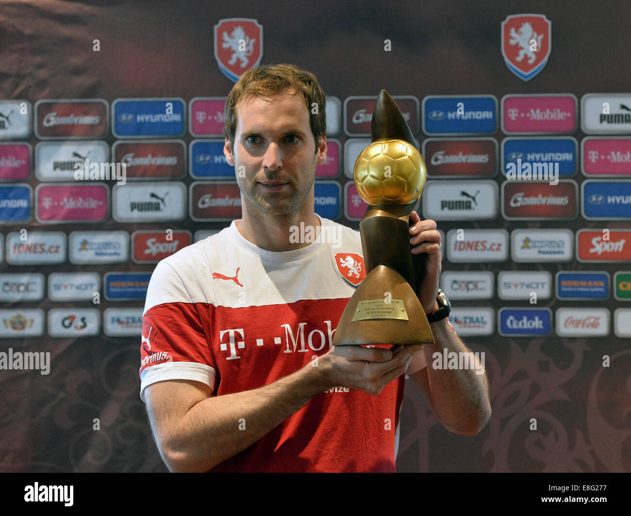 Goalkeeper of Czech national soccer team Petr Cech shows Golden Ball ...