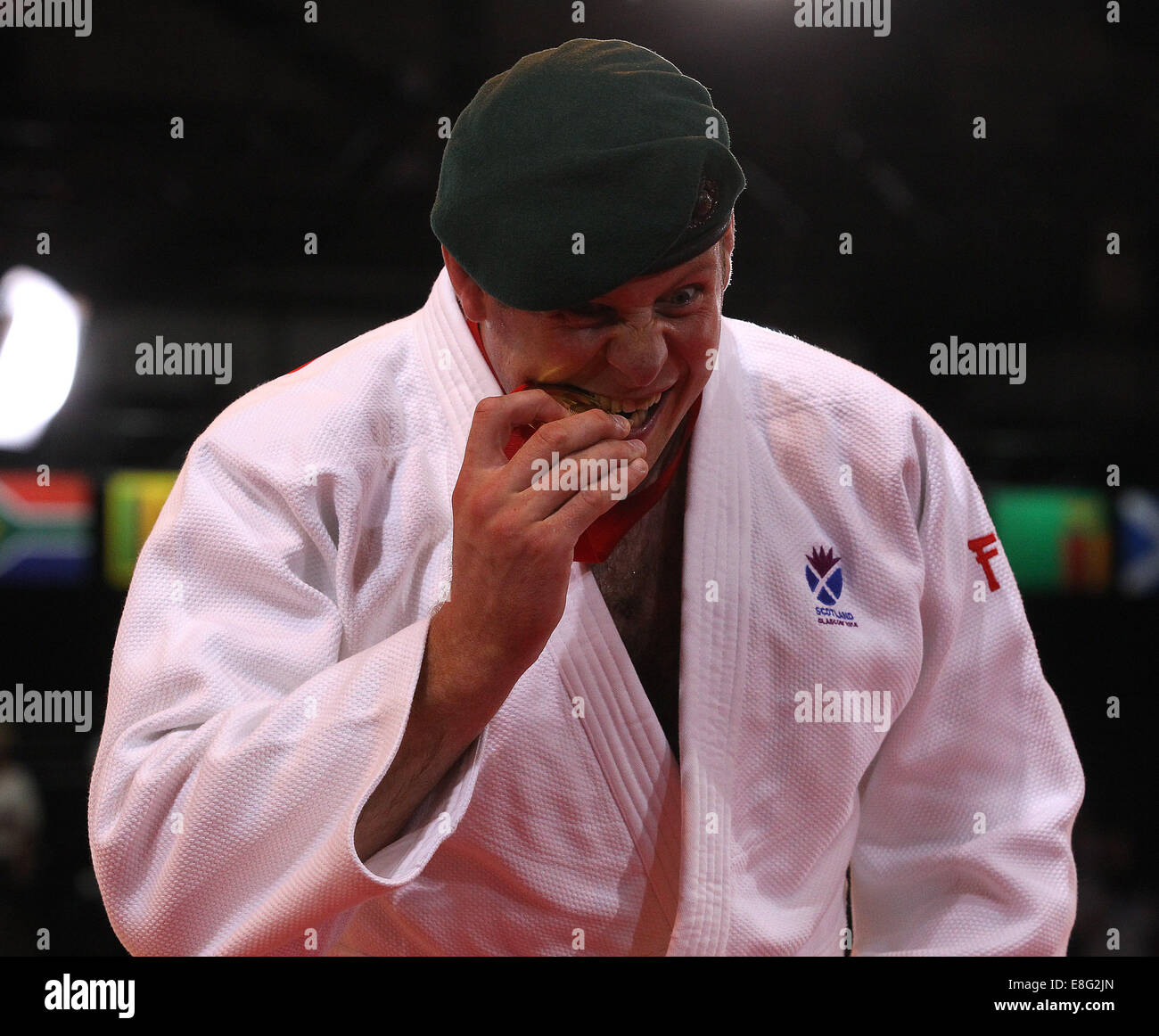 Medal Ceremony. Christopher Sherrington (SCO) Gold Medal - Judo -100kg ...