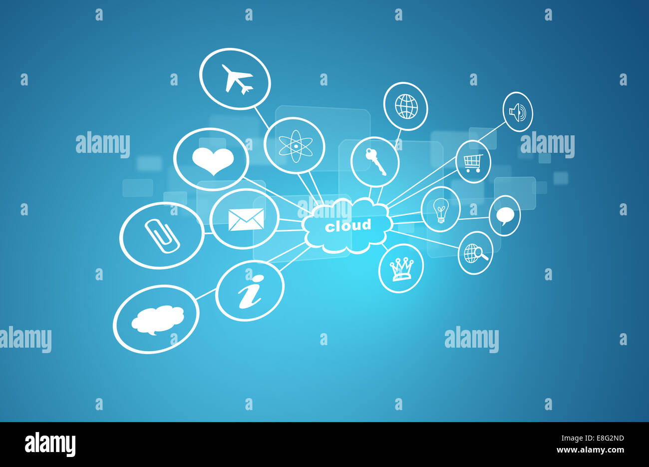 Cloud with icons. Blue background Stock Photo - Alamy