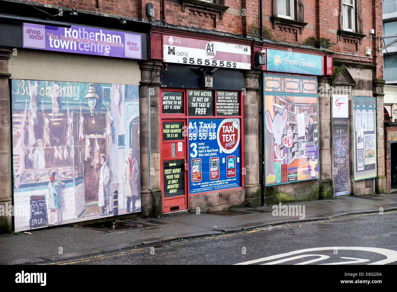 Rotherham,Yorkshire,Row Of Rundown Shop With Taxi Office Stock Photo ...