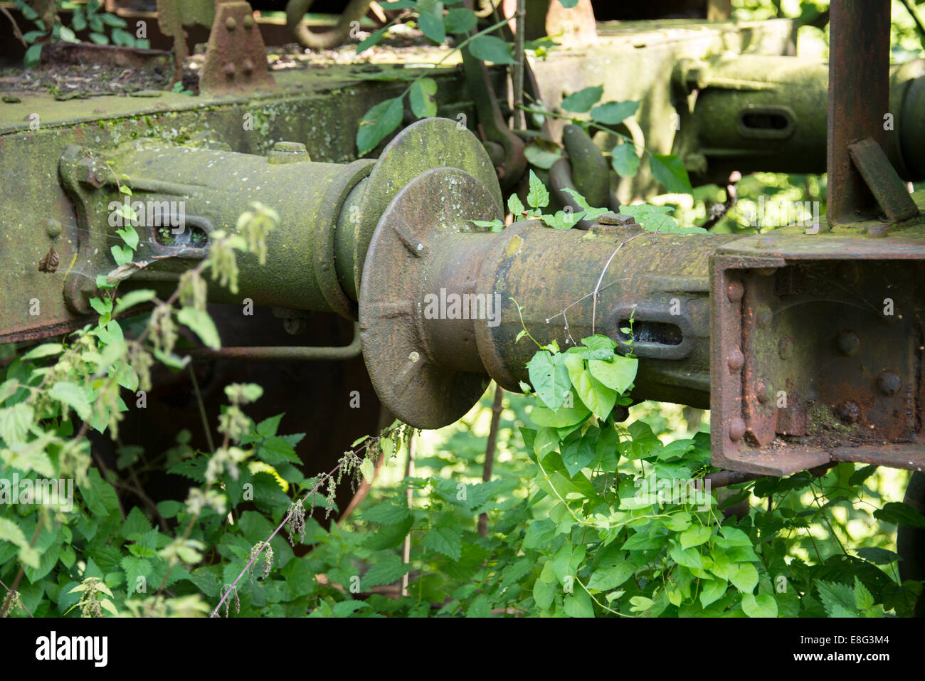 iron old rusted train buffer with green plants overgrown Stock Photo ...