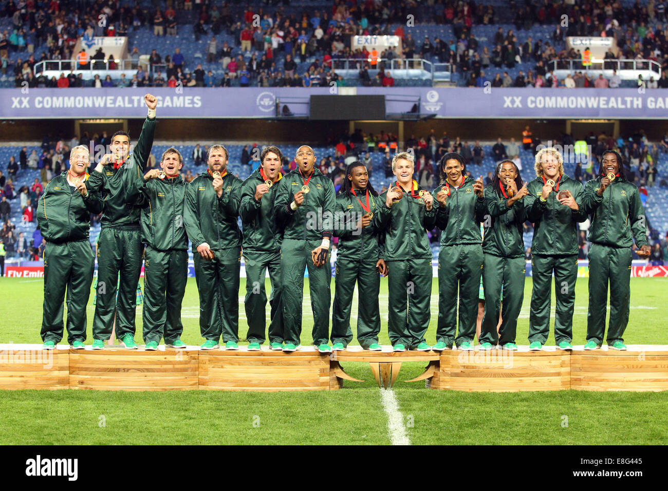South Africa celebrate their Gold medal. - Rugby SevensIbrox stadium ...