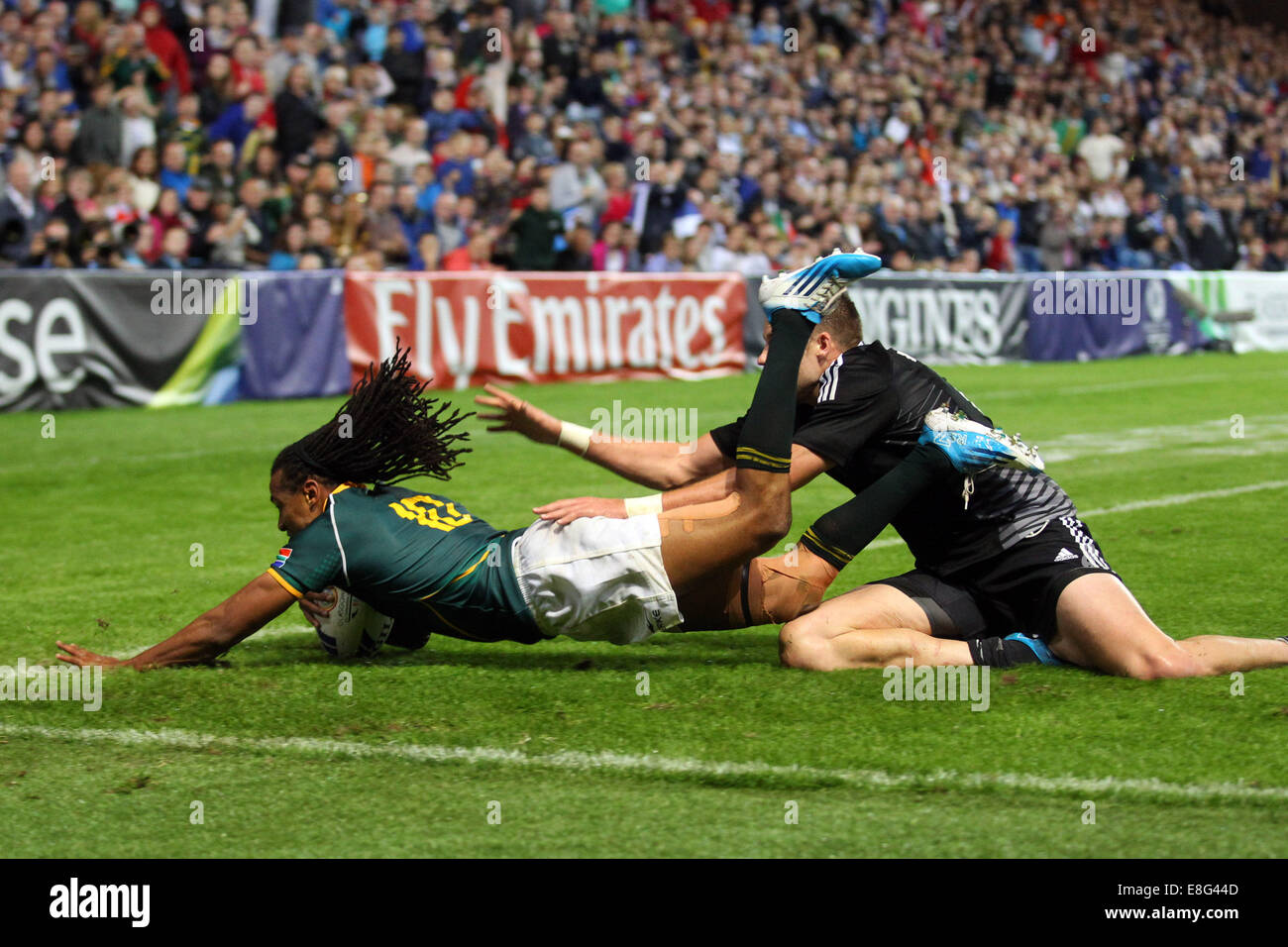 Cecil Afrika (RSA) dives over the line for what turns out to be the ...