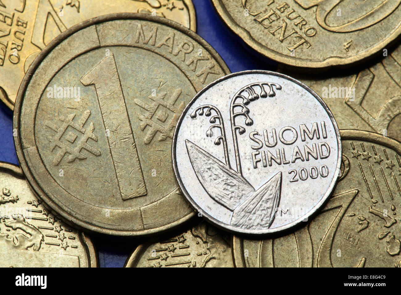 Coins of Finland. Lily of the valley (Convallaria majalis) depicted in ...