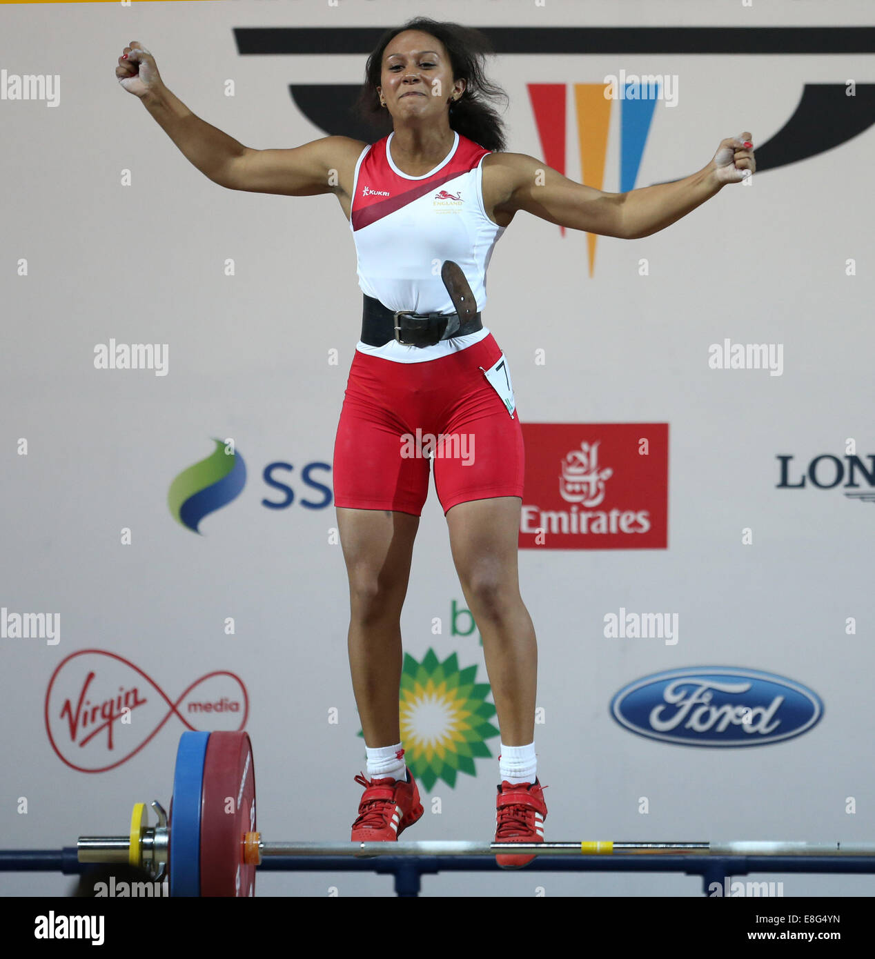Medal Cermony. Zoe Smith (ENG) wins the Gold medal. Weightlifting ...