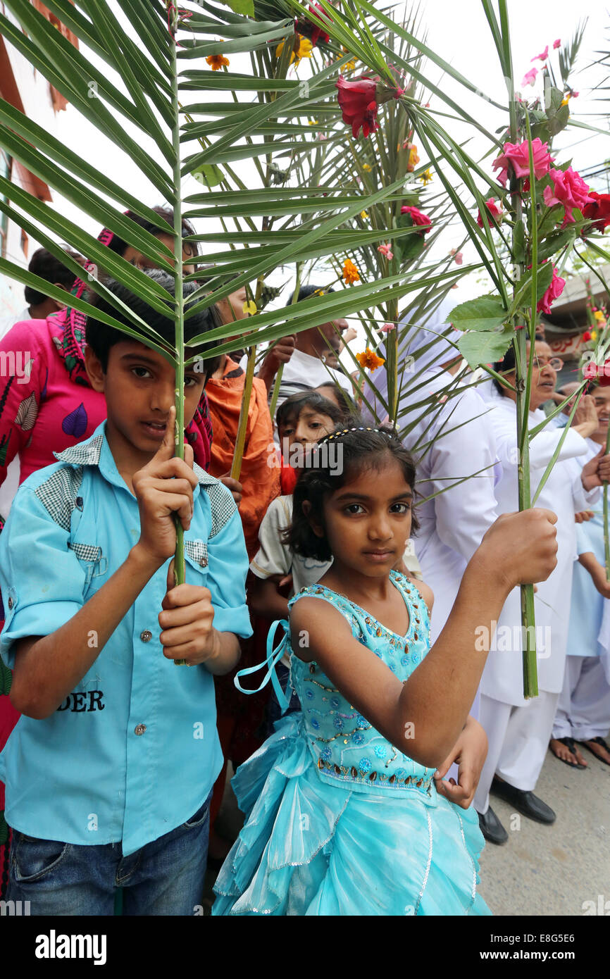 Catholic christian children march during the Palm Sunday procession ...