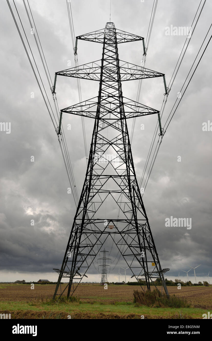 Wind farm and National Grid electricity transmission lines and pylons ...