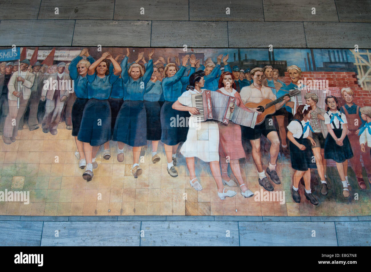 East German communist propaganda mural on wall of Finance Ministry ...