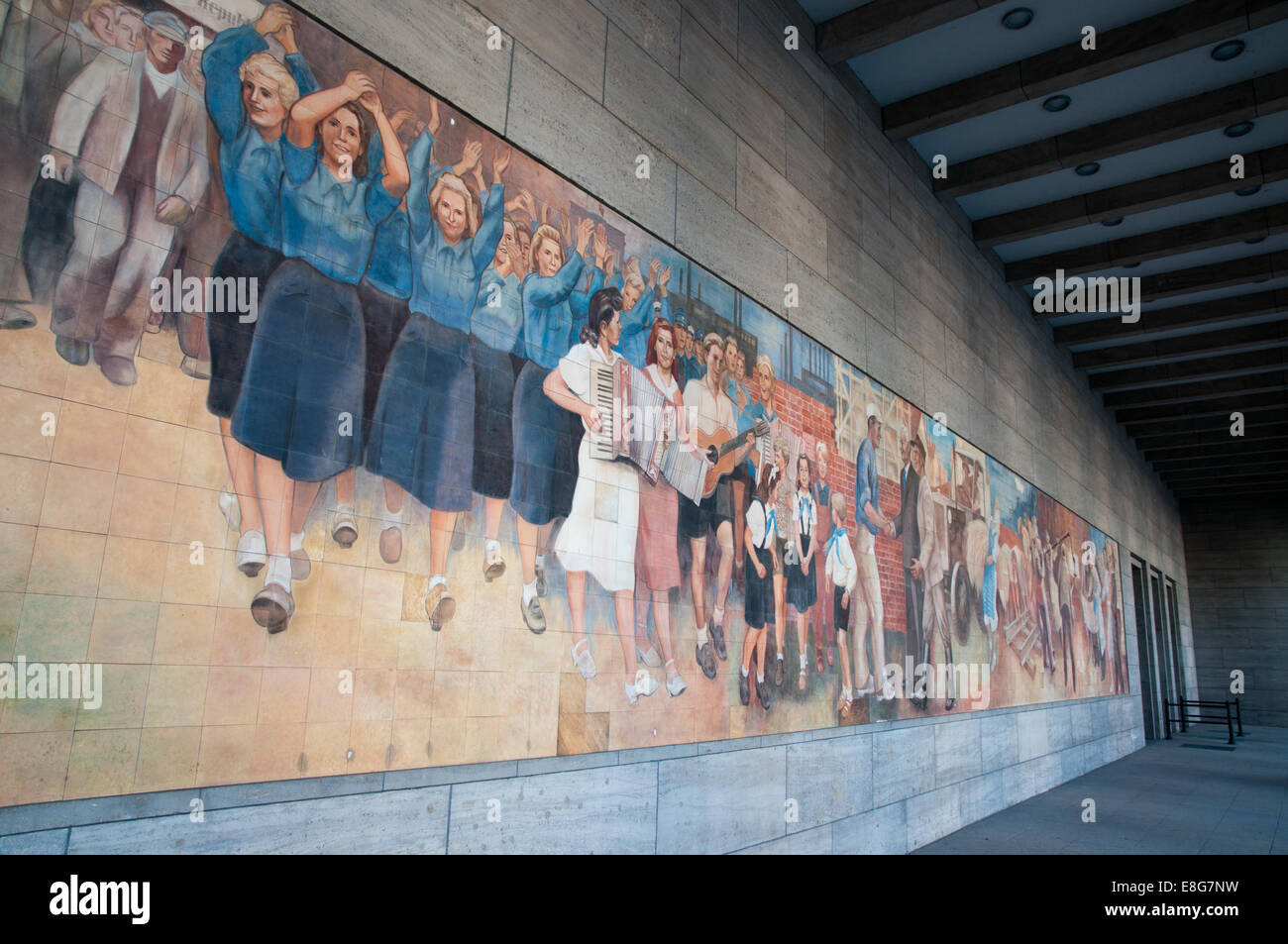 East German communist propaganda mural on wall of Finance Ministry ...