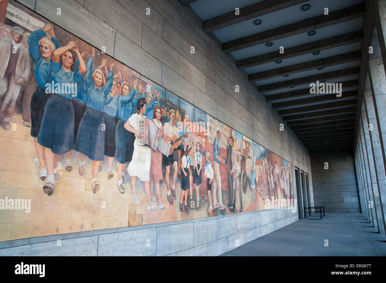 East German communist propaganda mural on wall of Finance Ministry ...